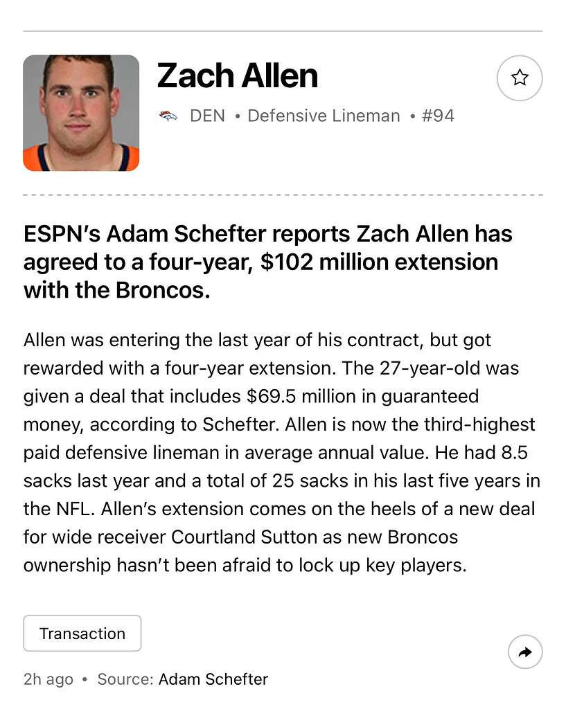 Zach Allen got paid - The Den