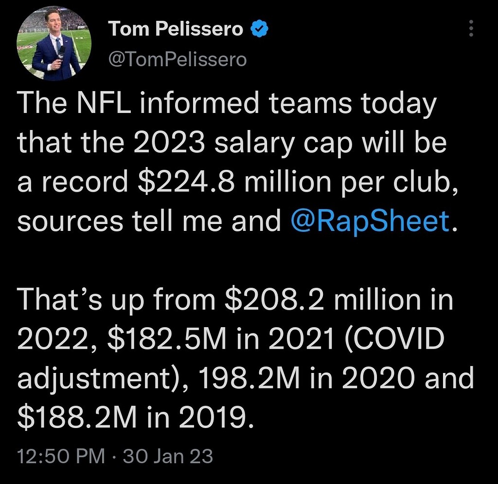 NFL salary cap rising $16 million+ in 2023 - The Den