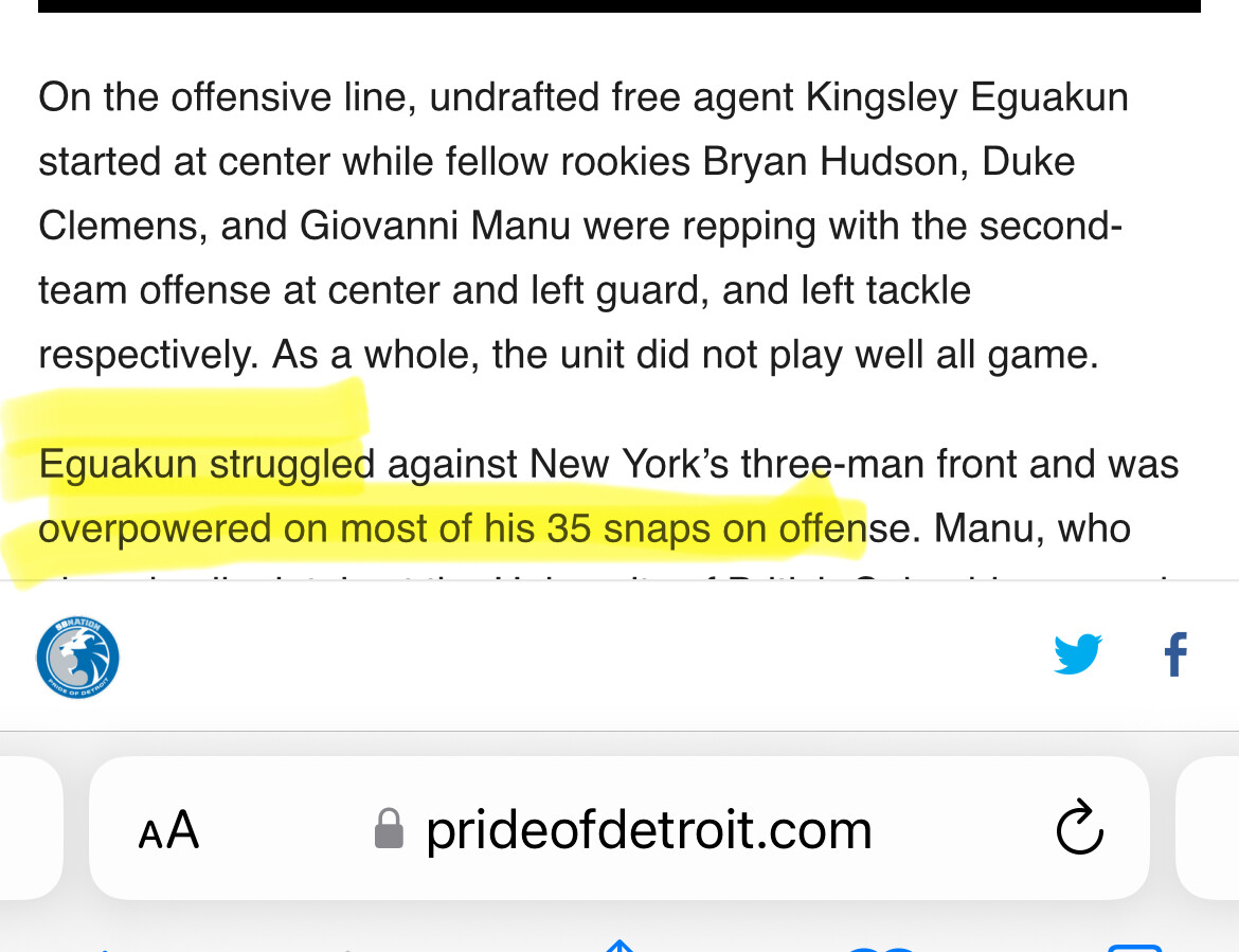 Lions Camp Watch: UDFA Rookie Center Can Make 53-Man Roster - The Den