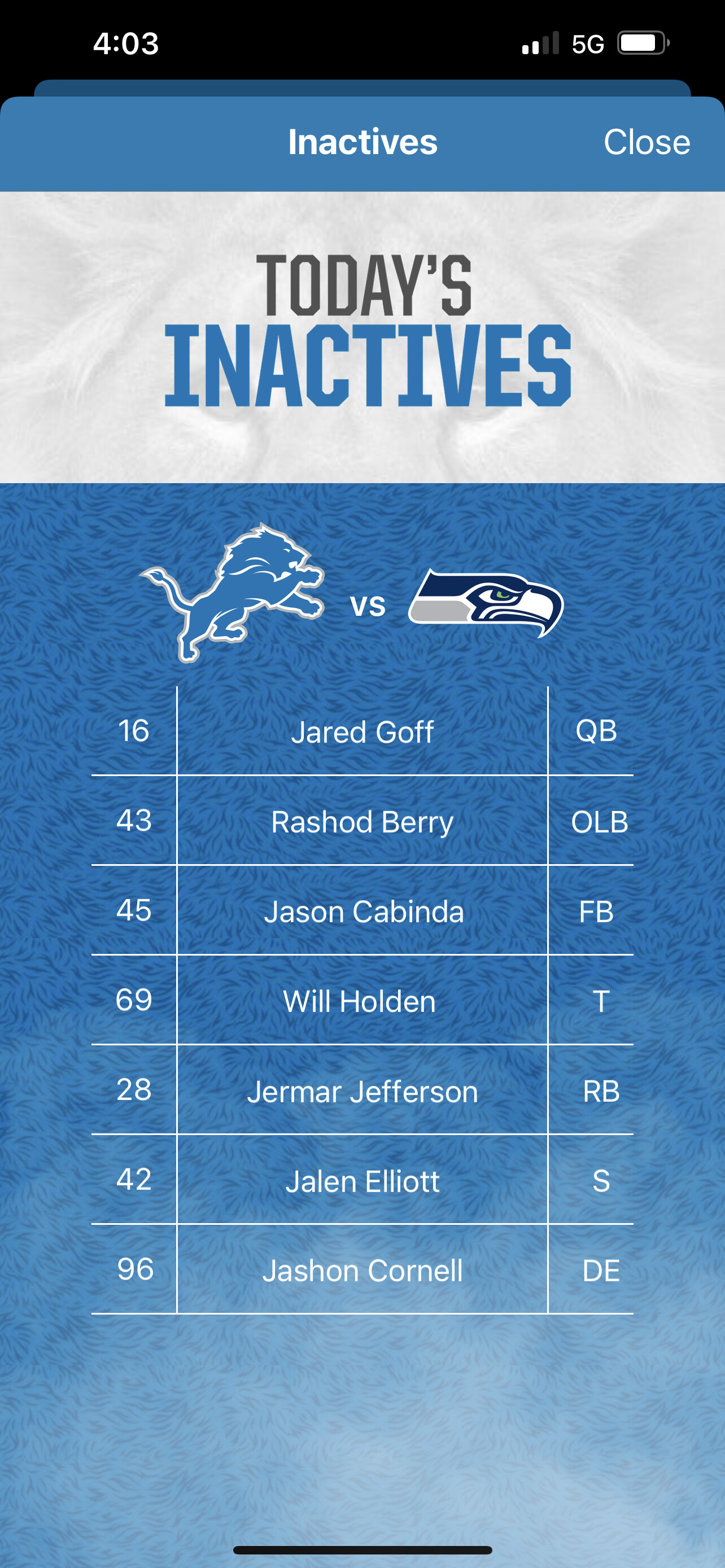 Official Lions vs Seachickens Game day thread *** - The Den