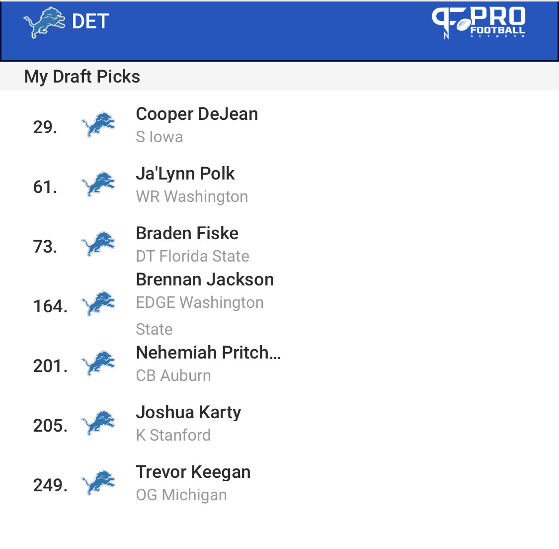 Mock Draft Simulations - Detroit Lions — The Den - The Den